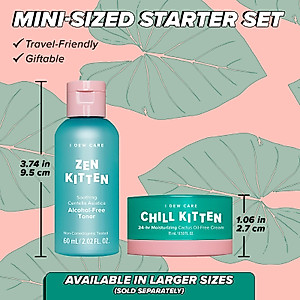 I Dew Care Travel Skincare Set - Kitten Crush | With Centella Asiatica, Prickly Pear, Aloe Vera, Heartleaf Extract, Hydrating, Facial Toner, and Moisturizer for Blemished Skin, Gift, Gift Set, Spa Day
