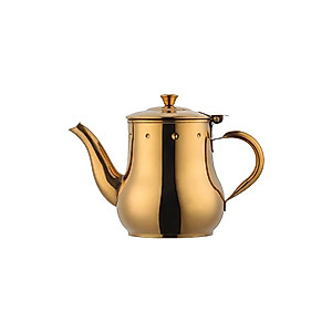Color ME! 17oz Stainless Steel Gooseneck Teapot Color Me Metal Gooseneck Tea Pot with Filter Coffee Server Olive Oil Can Table Serving Pot for Home, Restaurant, Hotel, Outdoor, Dishwasher Safe(Gold)