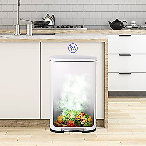 Increkid 13.2 Gallon Trash Can, Stainless Steel Kitchen Garbage Bin with Inner Buckets and Hinged Lid, Rectangular Step on Dustbin, Soft-Close, Airtight for Home Office Bathroom Mall（50 L） (White)