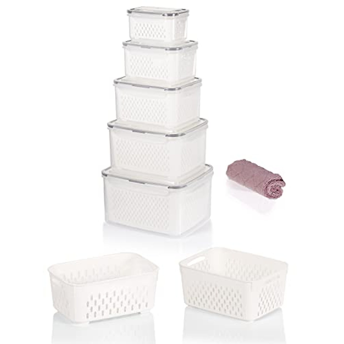 GOJUSO 4 Size Fruit Storage Containers for Fridge with Lids Clear Plastic Box Food Organization Stackable Organizer