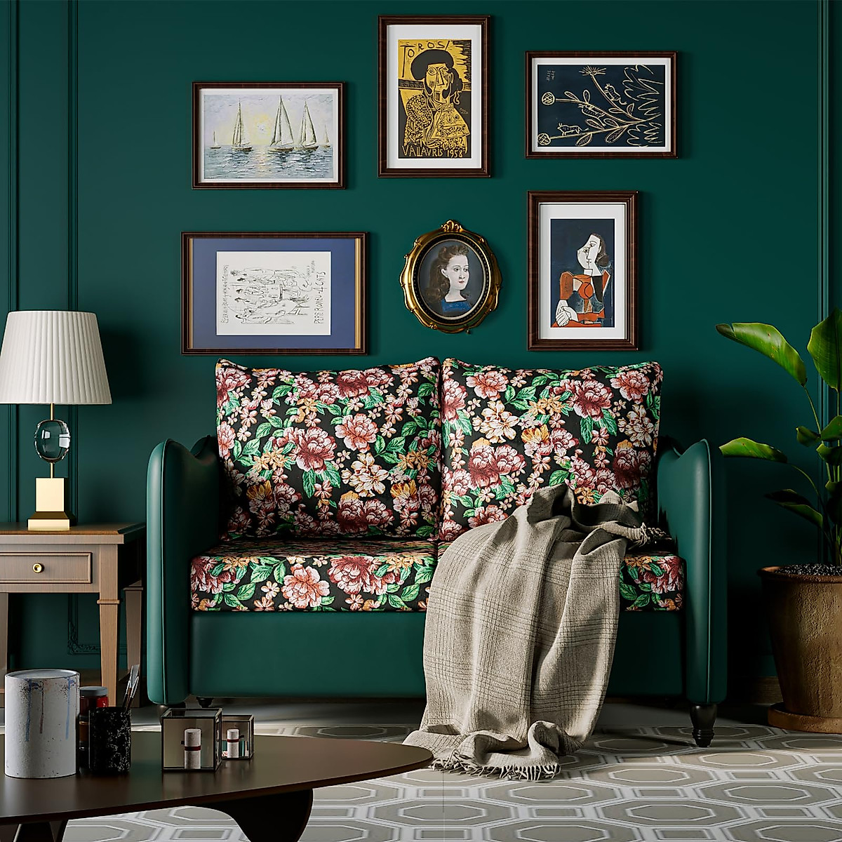 J.C.UP 53" Loveseat Sofa,Small Couches for Living Room,Mid Century Modern Love Seat Couch,2 Seat Small Couches for Small Spaces with PU Leather,Comfy Upholstered Sofa Couch for Bedroom,(Green,Beige)