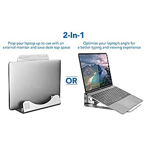 Mount-It! Vertical Laptop Stand - Aluminum Vertical Laptop Holder | 2 in 1 Laptop Riser for Desk | Vertical MacBook Stand for MacBook Air, MacBook Pro