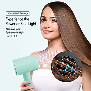 FAVIRZCE Hair Dryer, Portable Ionic Blow Dryer with Diffuser and Concentrator Nozzle, Fast Drying without Hair Damage, Low Noise, Lightweight Travel Hair Dryer, 3 Temps, Mint Green