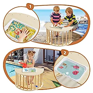 Beright 5 in1 Climbing Arch Sensory Table for Kids, Montessori Climbing Gym, Rocker Board Wooden Toy with Collapsible Storage Bin, Learning Playset