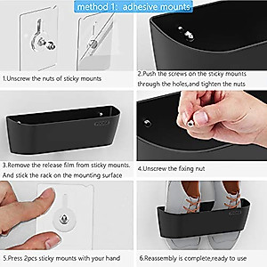 Yocice Wall Mounted Shoes Rack 2Pack with Sticky Hanging Strips, Plastic Shoes Holder Storage Organizer,Door Shoe Hangers (SM03-Black-2)