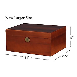 Wood Treasure, Keepsake, Memory Box - Large, 11x8.5x5in - Acacia Hardwood Keepsake and Personal Storage Box with Hinged Locking Lid.