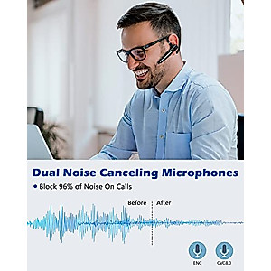 TIANLI Bluetooth Headset V5.0, Bluetooth Earpiece with CVC8.0 Active Noise Canceling Dual Microphones for Computer and Cell Phone, Hands-Free Bluetooth Earphone for Driving/Office/Business, Black