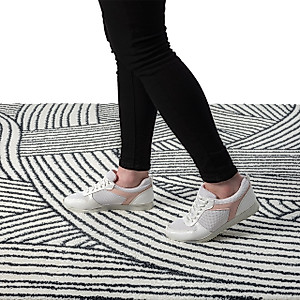 Abani Nuevo Collection Area Rug -Cream/Charcoal Modern Lined Design -7'9" x 10'2" - Easy to Clean - Durable for Kids and Pets - Non-Shedding - Medium Pile - Soft Feel for Living Room, Bedroom & Office