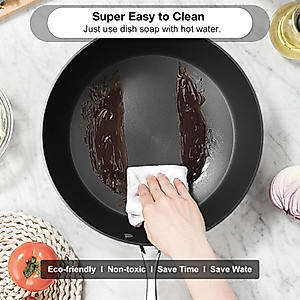 Faseem Frying Pans Nonstick with lid, Deep nonstick fry pan, Healthy non stick skillets for Cooking, Induction Compatible Non-Toxic PFOA & PFOS free (Black, 11 inch)