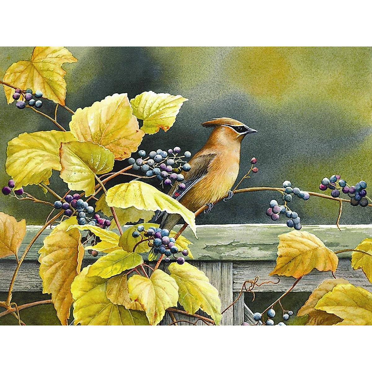 McGowan TufTop Small Tempered Glass Kitchen Board, Cedar Waxwing Bird and Fall Leaves