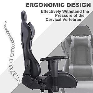 Office Chair, Ergonomic Reclining Computer Gaming Chair PU Leather Comfortable Swivel Task Home Office Desk Chair High Back with Adjustable Armrests, Black/Grey