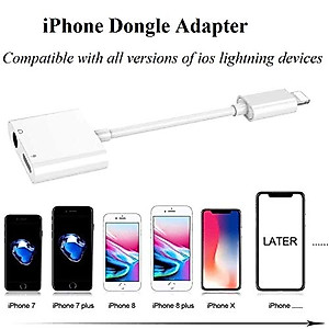 iPhone Headphones Adapter, Apple MFi Certified 2 in 1 Lightning to 3.5 mm Headphone Jack Adapter Dual Ports Dongle Charger Jack & AUX Audio 3.5mm Earphone Accessory for iPhone 12/11/X/XS/XR/8/7/SE