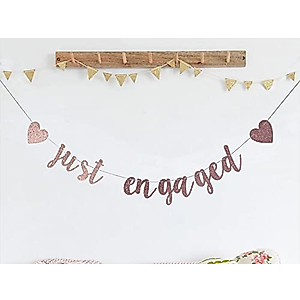 Just Engaged Rose Gold Glitter Banner, Bridal Shower, Engagement, Bachelorette,Wedding Announcement Party Photo Props