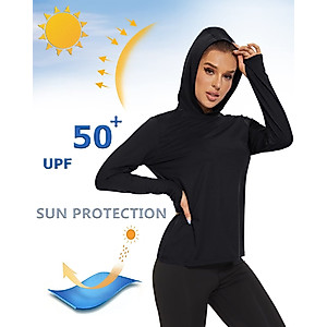 KEFITEVD Womens Fishing Shirt Long Sleeve with UV Protection Outdoor Performance Rash Guard Sun Protection Hoodie with Thumb Holes Women Black