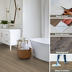 Oxdigi Peel and Stick Vinyl Flooring Roll 15.7"x 118"/13 Sq.Ft, Self Adhesive Vinyl Floor Tiles Wood Plank Flooring Waterproof Wear-resistant for any Room, Easy DIY Floor Coverings, Walnut Brown