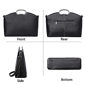 HESHE Genuine Leather Purses and handbags for Women Organizer Shoulder Bag Tote Top Handle Handbag Designer Ladies Crossbody Satchel (Black)