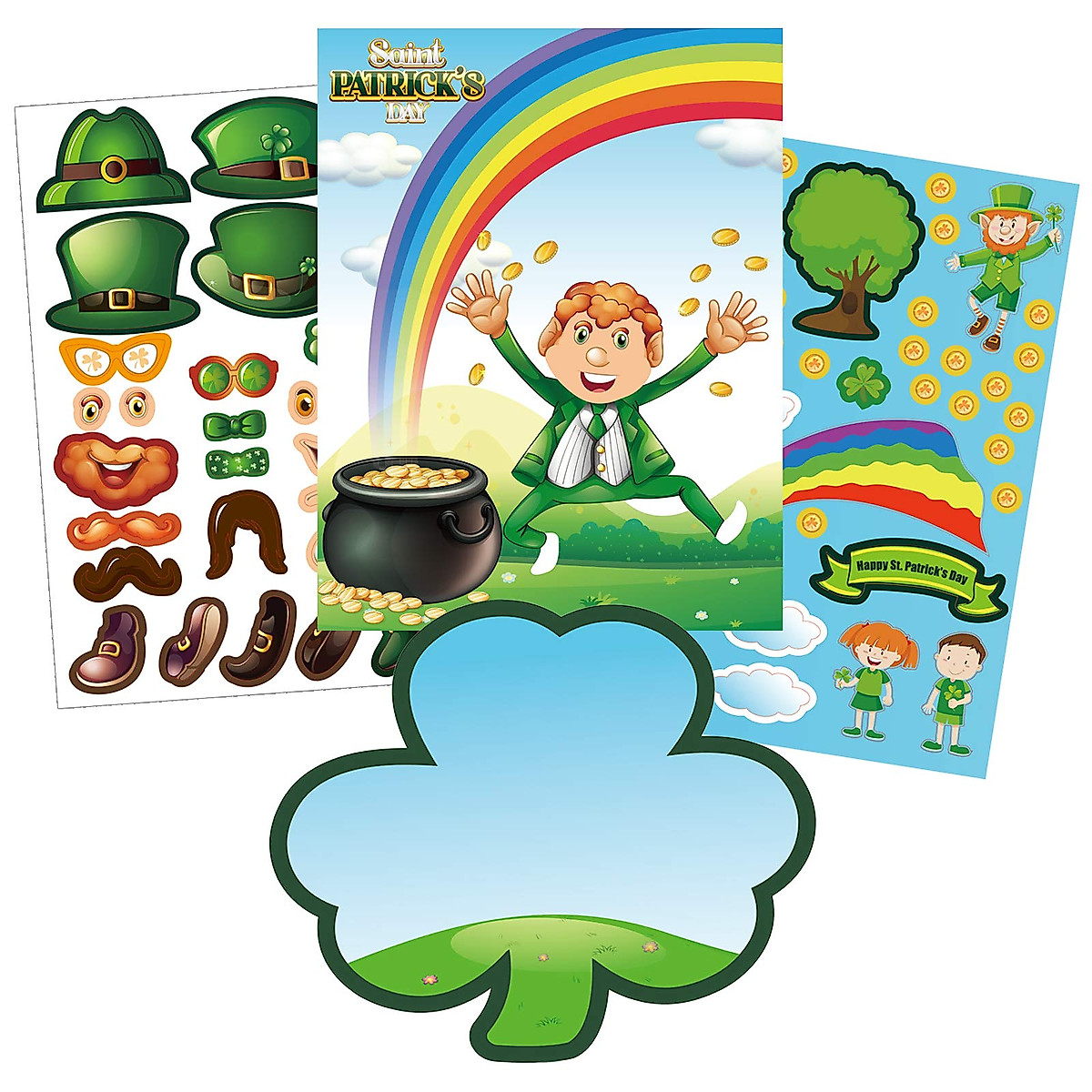 GloDreAm 24PCS St. Patrick’s Day DIY Stickers for Kids - Shamrock Lucky Irish Leprechaun Party Games Favors Supplies - School Class Activity Crafts