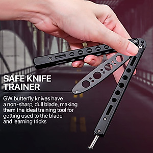 GOOD WORKER Butterfly Trainer – Balisong Trainer – Practice Butterfly – Balisong Butterfly Knives NOT Real NOT Sharp Blade – Black Dull Trick Butterfly – Butter Fly Training CSGO K10-B