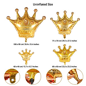 meekoo 10 Pieces Gold Crown Balloons Aluminum Foil Crown Balloons for Baby Shower Wedding Birthday Party Accessories, 4 Sizes