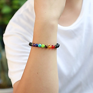 HEDQFM 2pcs Lava Rock 7 Chakra Bracelet Aromatherapy Essential Oil Diffuser Bracelets Couples Yoga Beads Bracelet Lava Stone Stretch Bracelet for Men Women