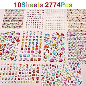 MYDBUYSOME 2774pcs Gem Stickers Jewels for Crafts - Self Adhesive Stick on Rhinestones for Crafts, Acrylic Bling Heart Craft Supplies for Kids