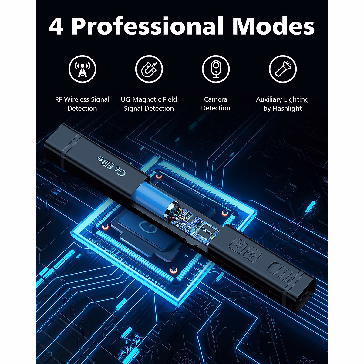 JEPWCO G8 Elite RF Detector, Portable Wireless Camera Detectors with 12 Levels Sensitivity, Bug Detector for Wireless Audio Bug Camera, 4 Professional Modes, Home Office Travel, Rectangle