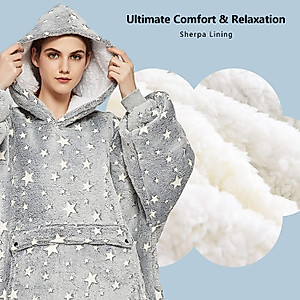 KFUBUO Wearable Blanket Hoodie for Adults Sherpa Glow in The Dark Oversized Sweatshirt Blanket with Pockets Cute Birthday Gifts for Women