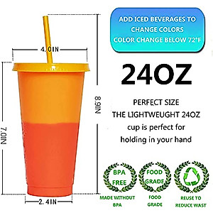 Alohastarttg 5pcs 24oz Color Changing cups Reusable Plastic Drinking cup tumbler with lid and straw Stadium cup Can be used for Summer parties and Gift cups, set of5