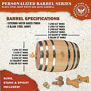 Personalized 20 Liter Oak Aging Barrel (5 gallon) with Stand, Bung and Spigot | Age Cocktails, Bourbon, Rum, Tequila, Beer, Wine and More! | Laser Engraved P5 Custom Whiskey Barrel Design