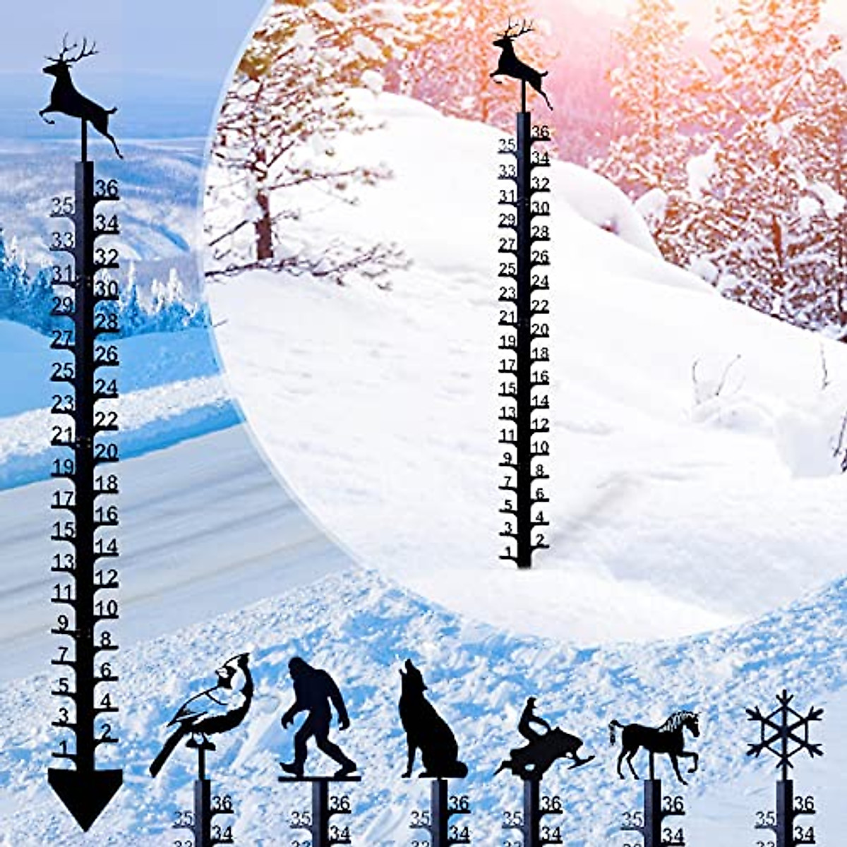 36 inch Snow Gauge Outdoor, Iron Art Deer Meter Ruler, Depth Measuring Stake Weatherproof, 2023 New Snow Gauge Outdoor, Snow Measuring Stick Outdoor Device, for Yard, Garden, Lawn (Orangutan)