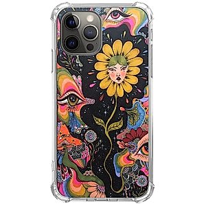 GialCenik Trippy Psychedelic Phone Case Compatible with iPhone 12/ iPhone 12 Pro, Hippie Art Flower with Eyes Cover Case for iPhone 12/ iPhone 12 Pro, Unique Trendy Design TPU Bumper Cover Case