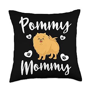Pomeranian Dog Mom Gifts and Apparel Pommy Mommy Pomeranian Pom Dog Mom Throw Pillow, 18x18, Multicolor