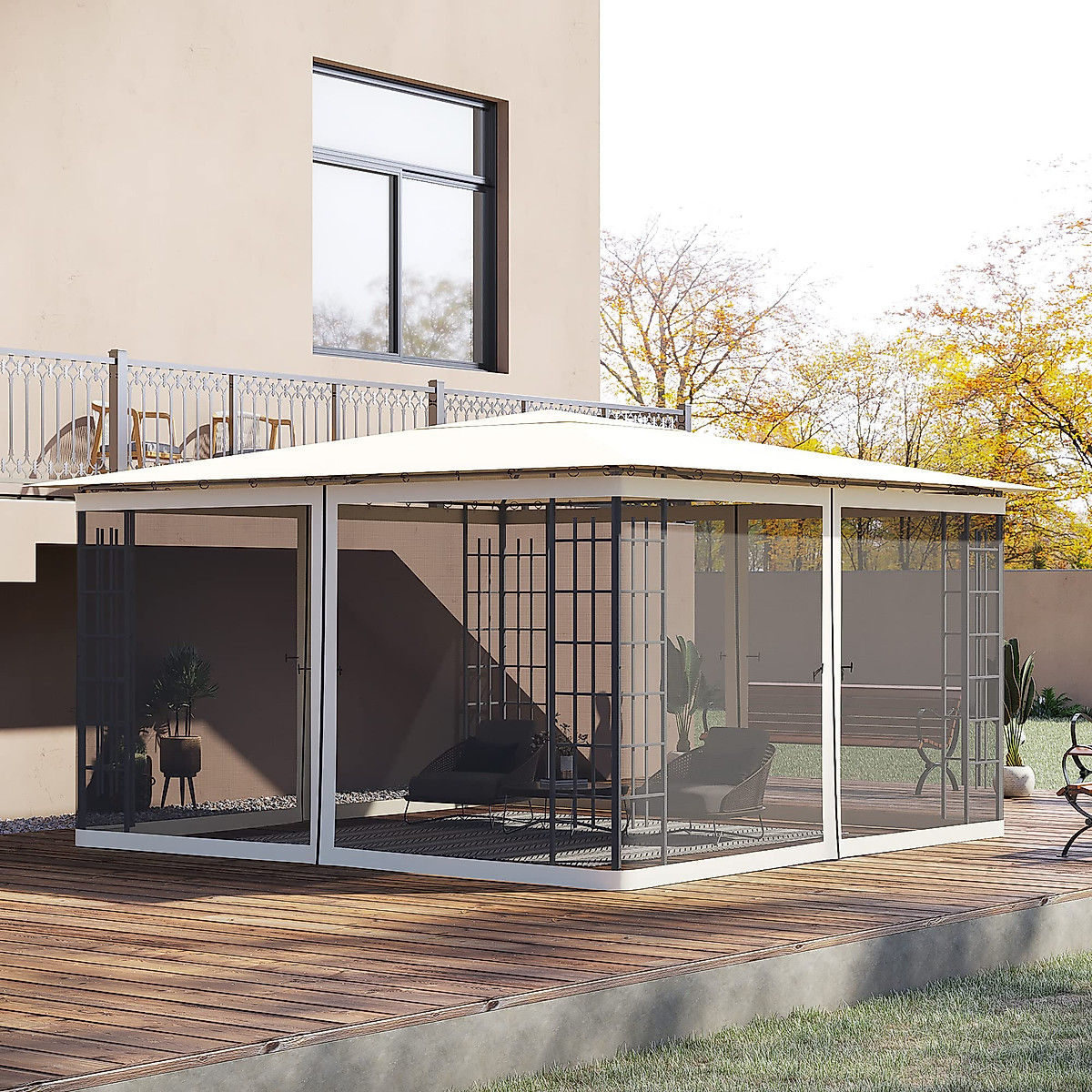 Outsunny 13' x 13' Replacement Mesh Sidewall Netting for Patio Gazebos and Canopy Tents with Zippers (Sidewall Only), Cream