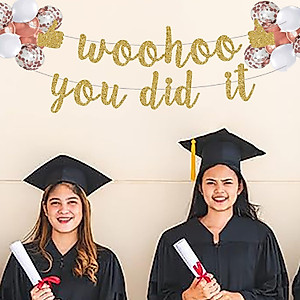 ENILSA Woohoo You Did It Banner, We are So Proud of You, Congrats Grad 2024, 2024 Graduation Party Decorations, Gold Gold Glitter.(Pre-Assembly)