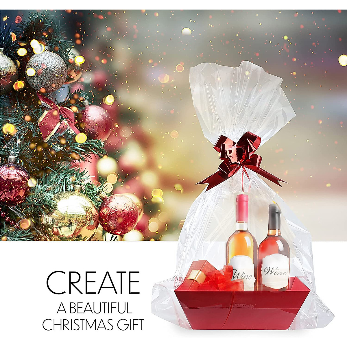 Upper Midland Products [5 Pk] Red Baskets for Gifts Empty| 8x10” Gift Basket Kit with Basket Bags, Red Pull Bows| Wine, DIY Basket Gift Set| Christmas,Valentines,Friendship| Gift to Impress