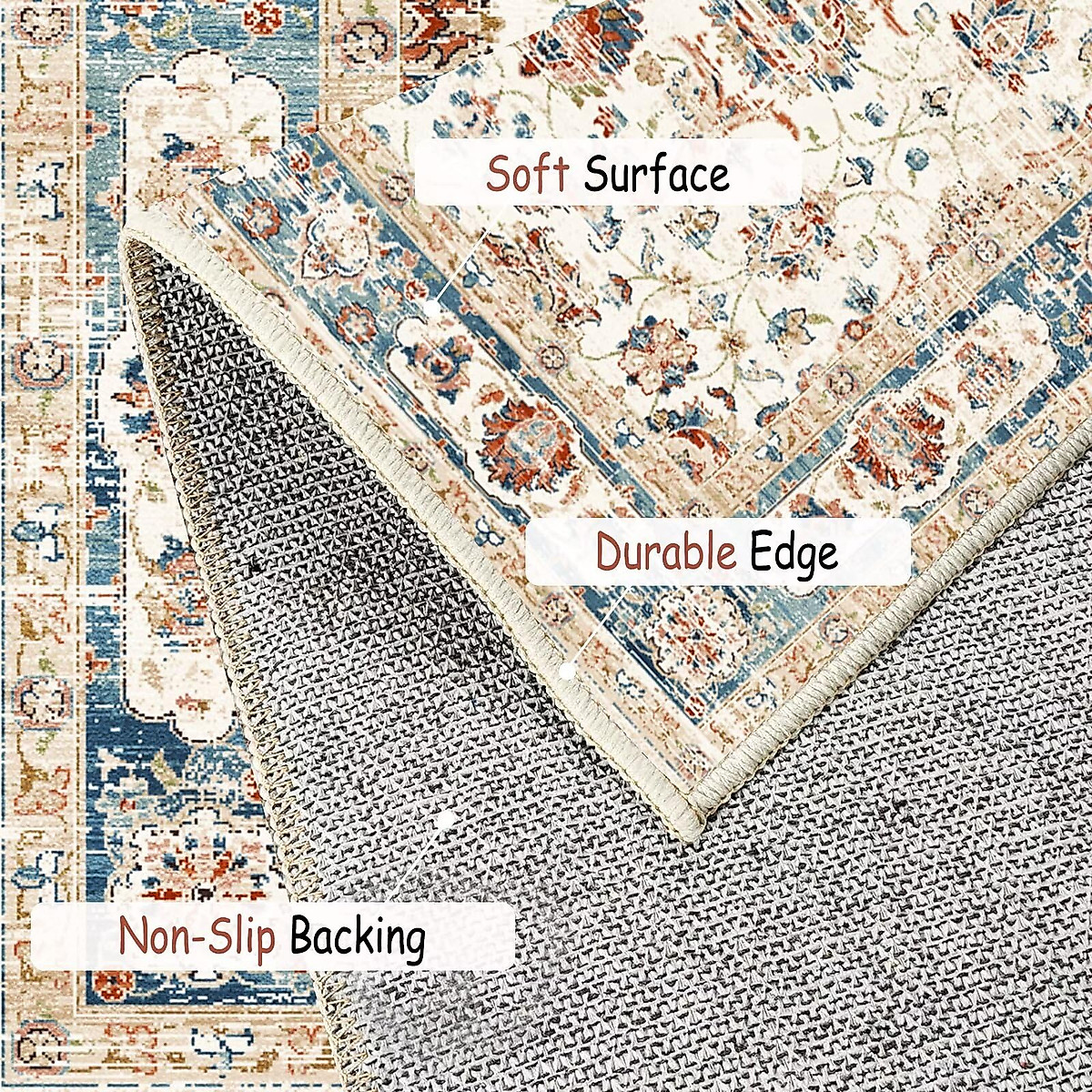 ZCXDSX Area Rug 7x9 Washable Boho Living Room Rug Floral Print Large Rug Indoor Soft Distressed Foldable Carpet Thin Rug Bedroom Dining Room Office Farmhouse 7x9 FT