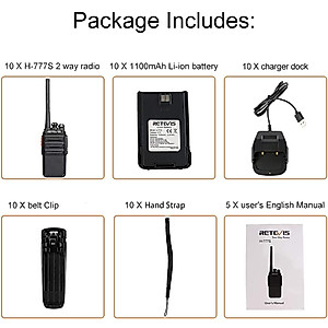 Retevis H-777S Long Range Walkie Talkies,2 Way Radios for Adults,Rechargeable Two Way Radio,VOX Hands Free Durable Strong Signal,Security Church School Business (10 Pack)