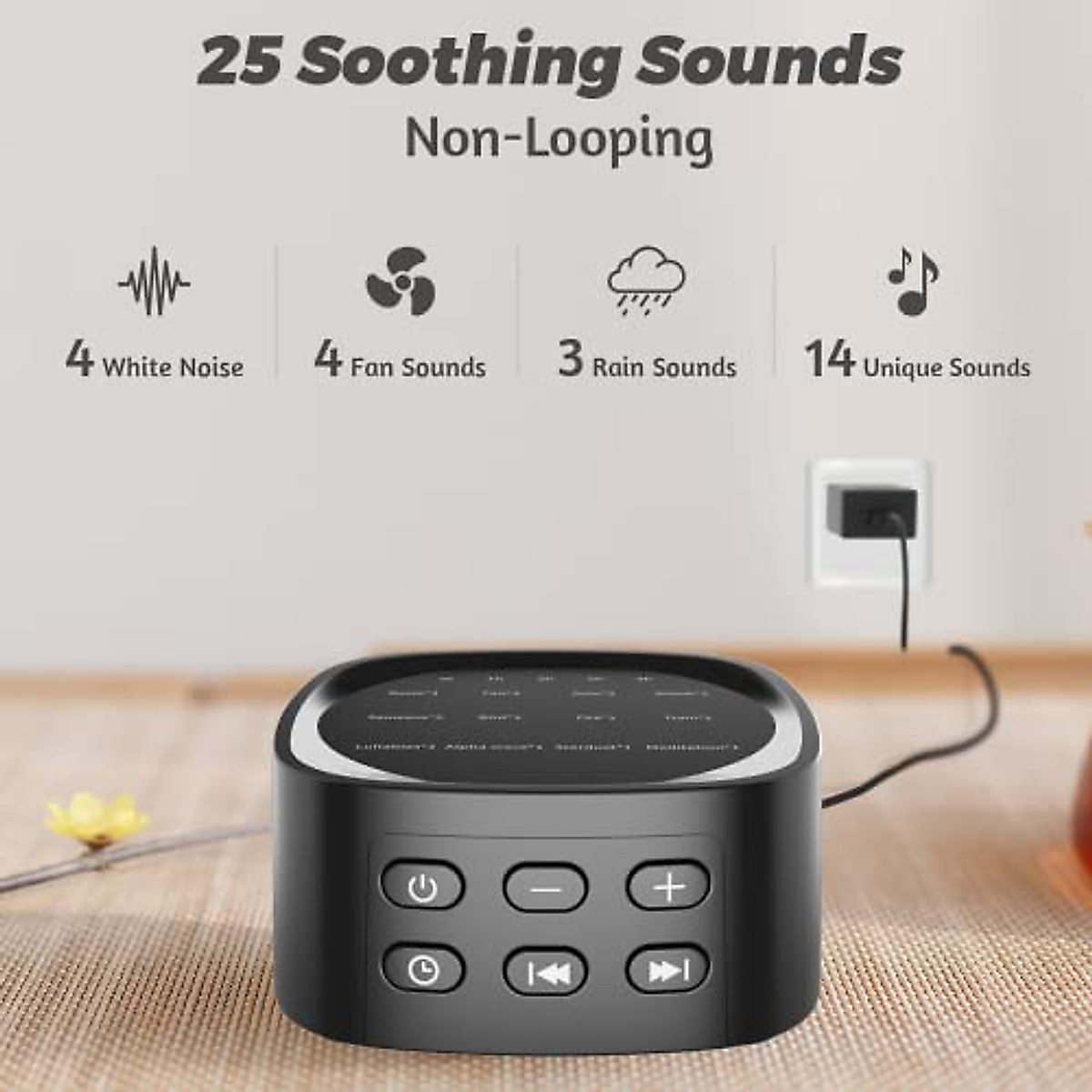 Sleepbox Sleep White Noise Sound Machines with 25 Soothing Sounds 36 Volume Levels 5 Timers Visible Sound Catalog Portable Memory Function for Home Office and Travel