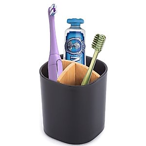 Dotodo Bamboo Toothbrush Holders for Bathrooms - 3 Slots Multifunctional Tooth Brushing Holder Detachable for Easy Clean | Toothbrush Organizer Stand with Anti-Slip Base for Shower, Family, Kids etc