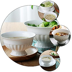 DOITOOL Ceramic Footed Bowl Round Bowl Dessert Display Stand Decorative Fruit Bowl Holder Dessert Bowl for Kitchen Counter Centerpiece Table Decor Fruit Tray ( White )