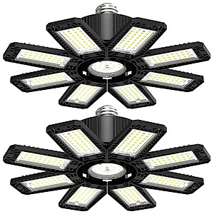 ISKYDRAW LED Garage Light - 2PACK 240W 24000LM Garage Light with 8+1 Adjustable Panel 6500k Garage Light Ceiling LED, Screw in E26/E27 Sockets for Garage, Warehouse, Shop, Basement, Storage Room