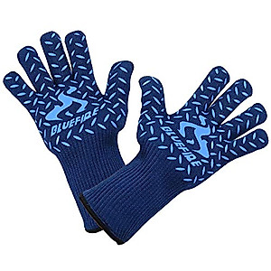 BlueFire Gloves BBQ Grill Firepit Oven Mitts Heat Resistant 932 Degrees F Lab Certified Professional Grade (X-Large, Blue)