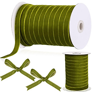 Chuangdi 3/8 Inch, 30 Yard Christmas Olive Green Velvet Ribbon Wide Vintage Velvet Ribbons for Christmas Tree Ornaments Flower Bouquets Baby Shower Wedding Wreath Bow Making DIY Craft Choker