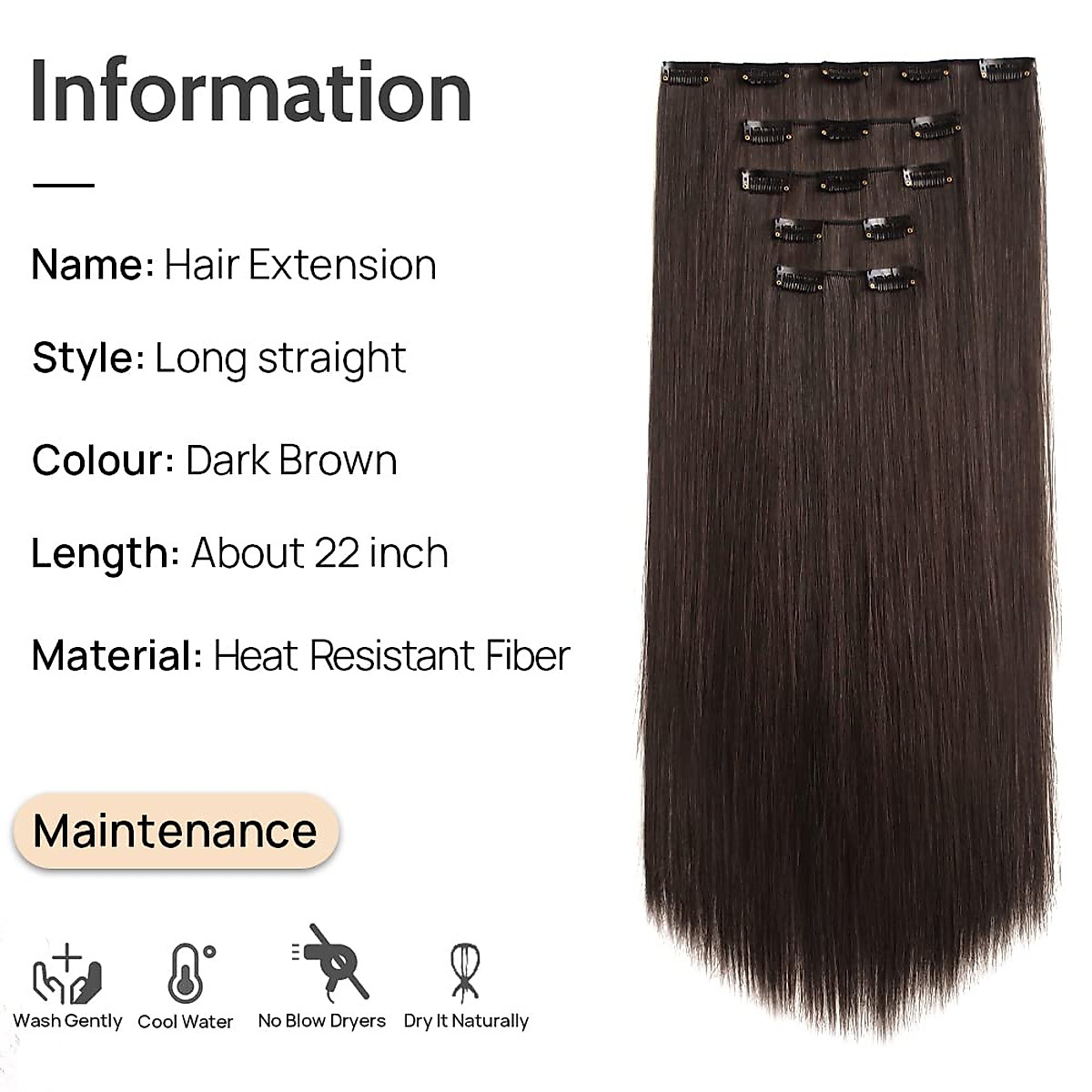 Dark Brown Hair Extensions StrRid Clip in Hair Extension Straight 22"Long Synthetic Black Thick Clips on Hair Piece for Women 5PCS Blonde Curly Wavy 18"Cheap White Natural Full Head 5 Oz