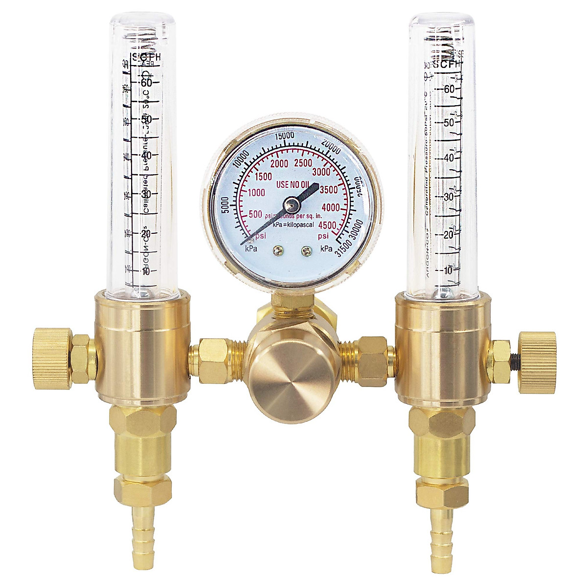 AWLOLWA Argon Regulator Dual Output CO2 Flowmeter for TIG MIG Welder Gas And Backpurge 60 SFCH - CGA 580 Inlet Connection And 5/8" x 18RH Outlet Fitting - Accurate Gas Metering Delivery System