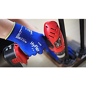 Ansell HyFlex 11-618 Nylon Light Duty Multi-Purpose Glove with Knitwrist, Abrasion/Cut Resistant, Size 8, Blue (Pack of 12 Pair)