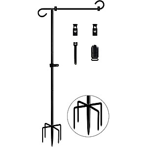 Koutemie 49 Inch Extra Tall Garden Flag Stand Holder Pole with 5 Prong Bases for 12 x 18 Outside Fall Yard Flags Décor, Matte Black