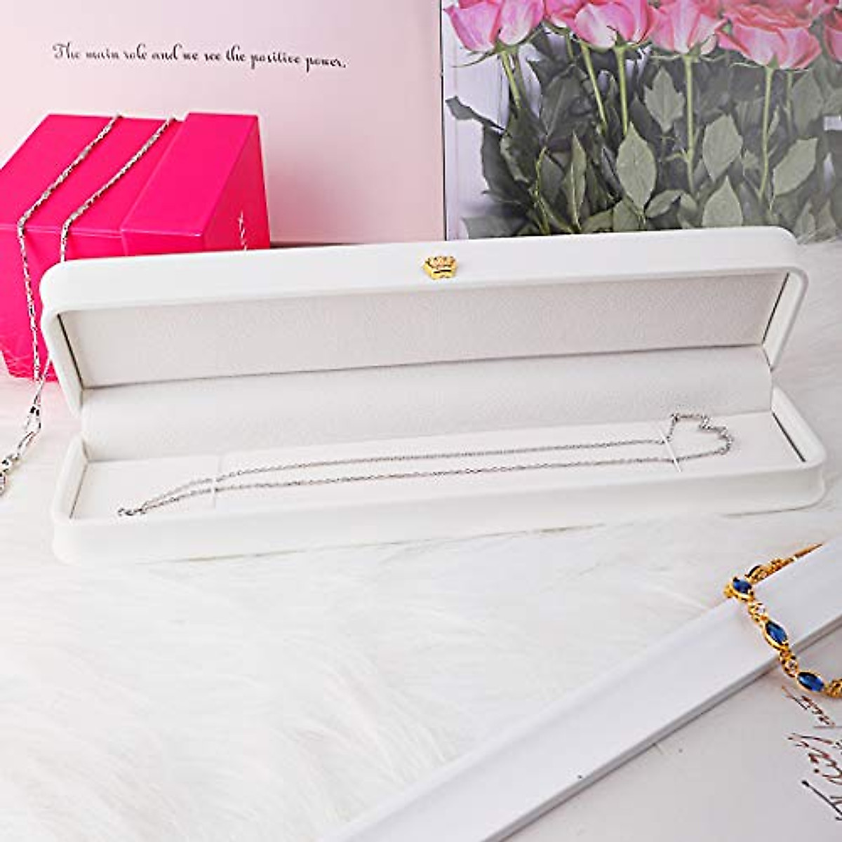 iSuperb Set of 2 Long Chain Necklace Box Velvet Interior Jewelry Gift Box Case Necklace Pendant Box Bracelet Box Jewelry Display for Wedding Engagment