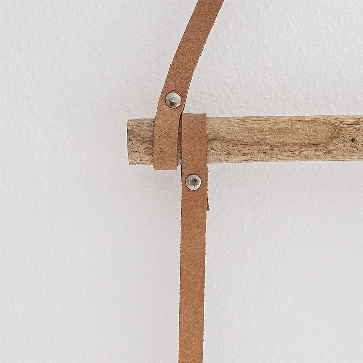 Sandstone & Sage Wall Hanging Blanket Ladder with Leather Straps | Handcrafted Decorative Wooden Ladder Shelf Made from Sustainable Wood | Boho Farmhouse Decor Throw or Towel Ladder 5 ft Total Length