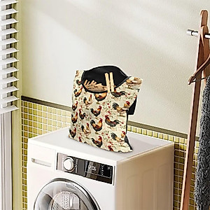 Goronwyfloyd Multi Chicken Clothespin Bag with Hanging Button Clothesline Outdoor Organizer, Clothes Pin Bag for Line, Hanging Laundry Accessory, Pins Storage Bag Organizer